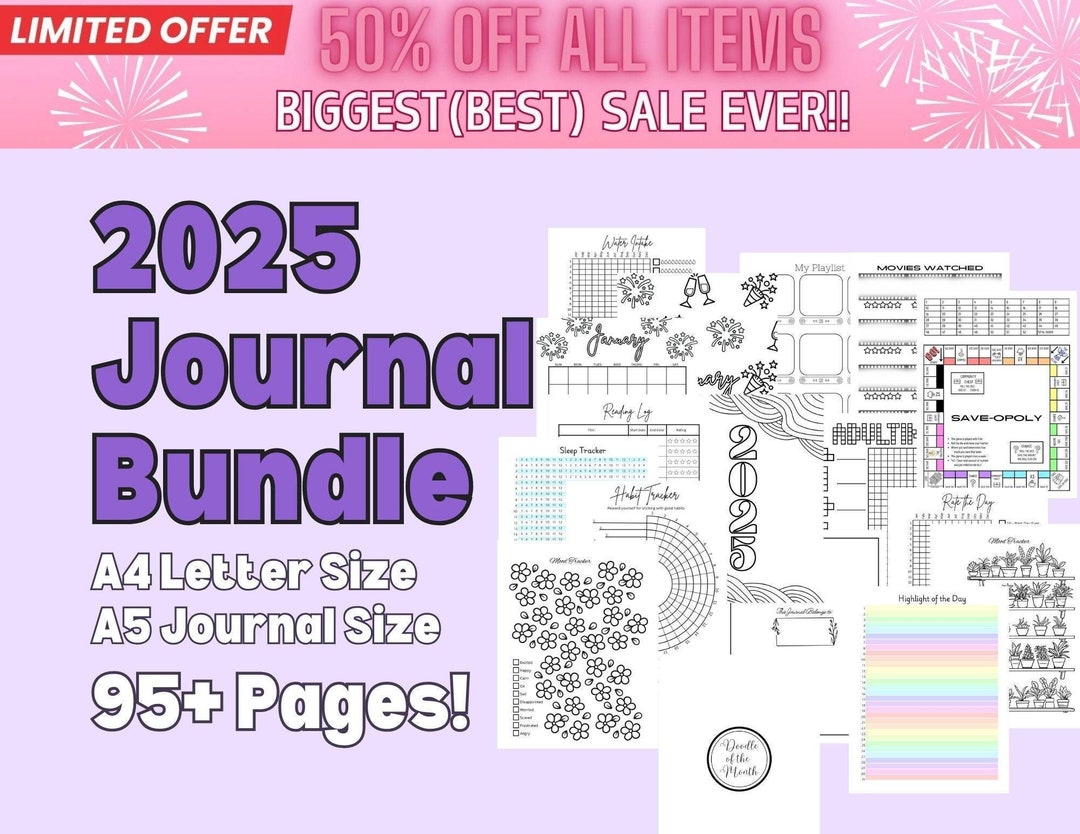 2025 BUNDLE Value Pack, Planner Printable, Digital Journal Pages, A5 ...