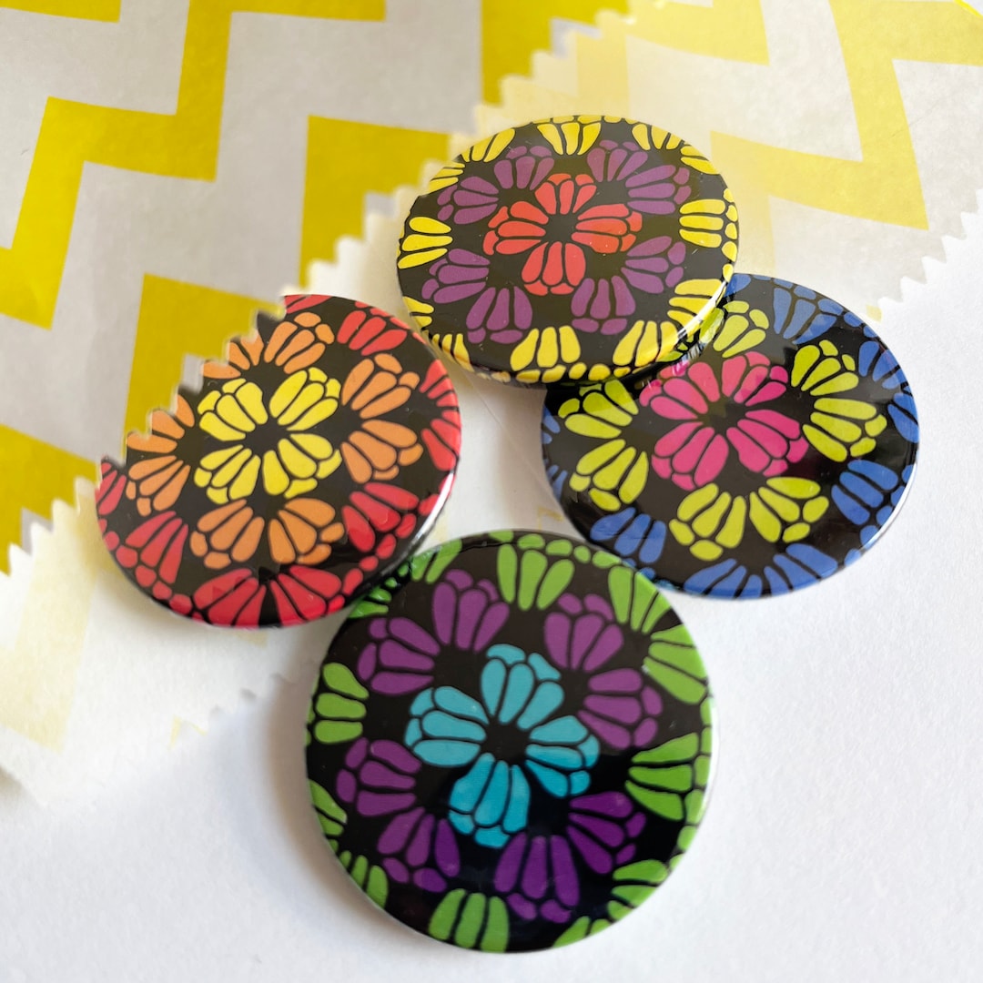 Granny Square Crochet Badges: Colorful Yarn Pin Set - Etsy