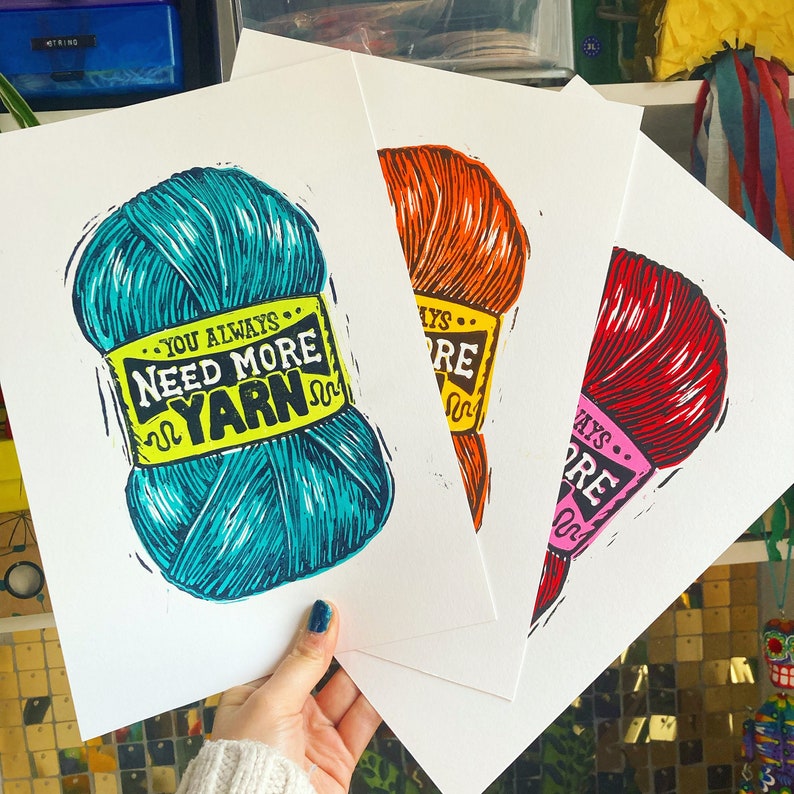 You Always Need More Yarn Linocut Print - A4 Print - Etsy UK