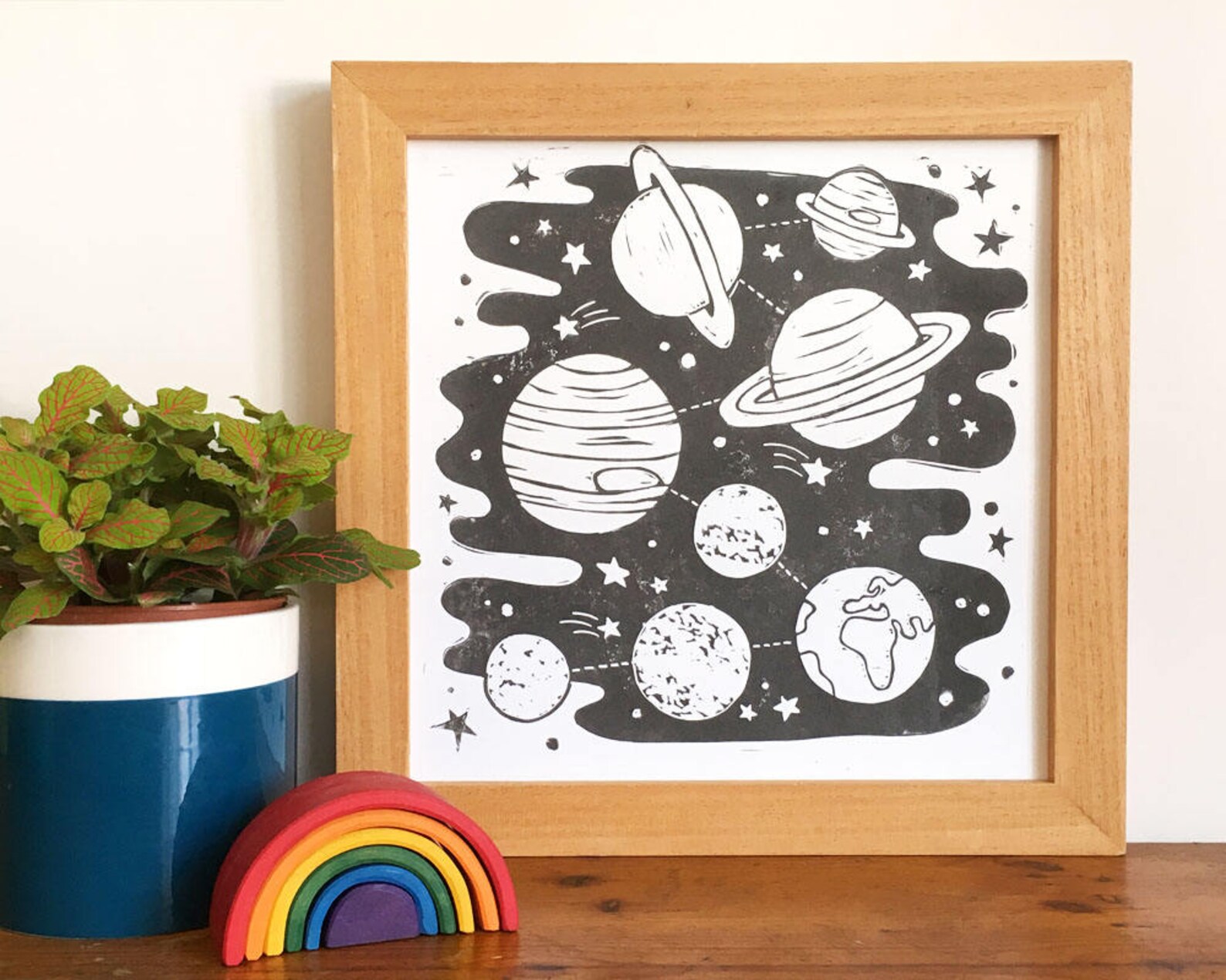 Solar System Space Linocut Print | Etsy