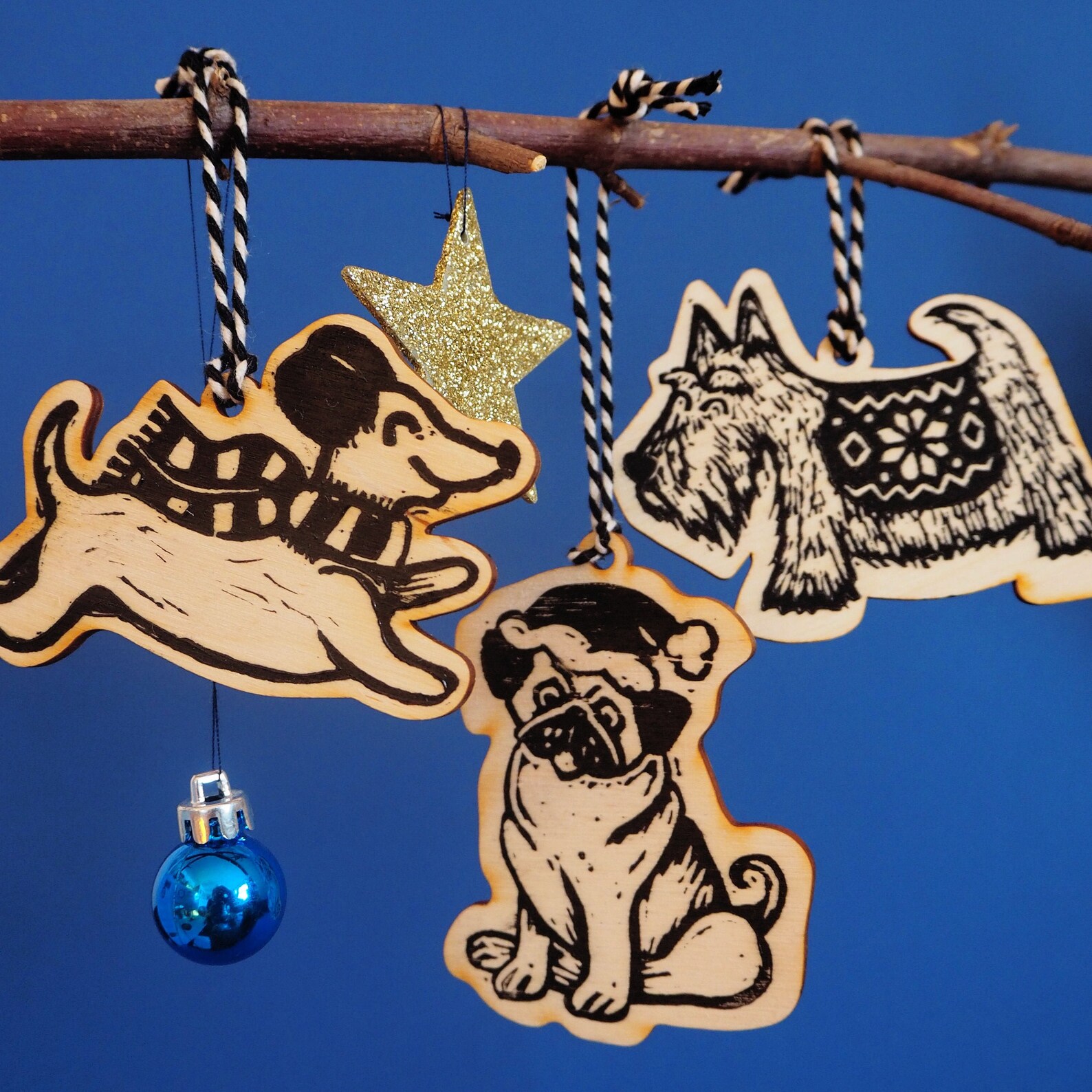Dog Christmas Tree Decorations (single or Set) Wooden Baubles, Dog Gift ...