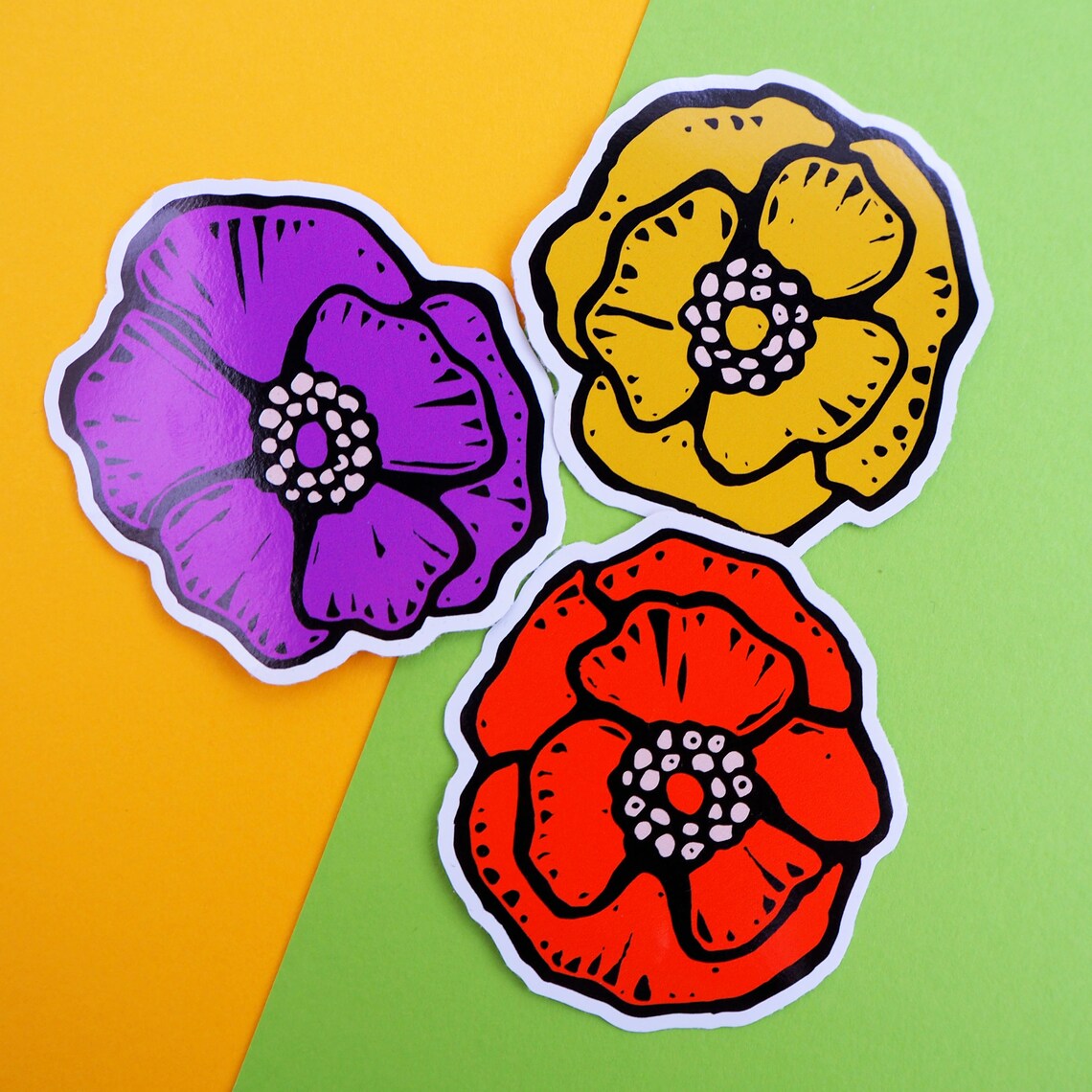 Vinyl Sticker Set 3x 70s Style Flowers Laptop Decals Phone - Etsy
