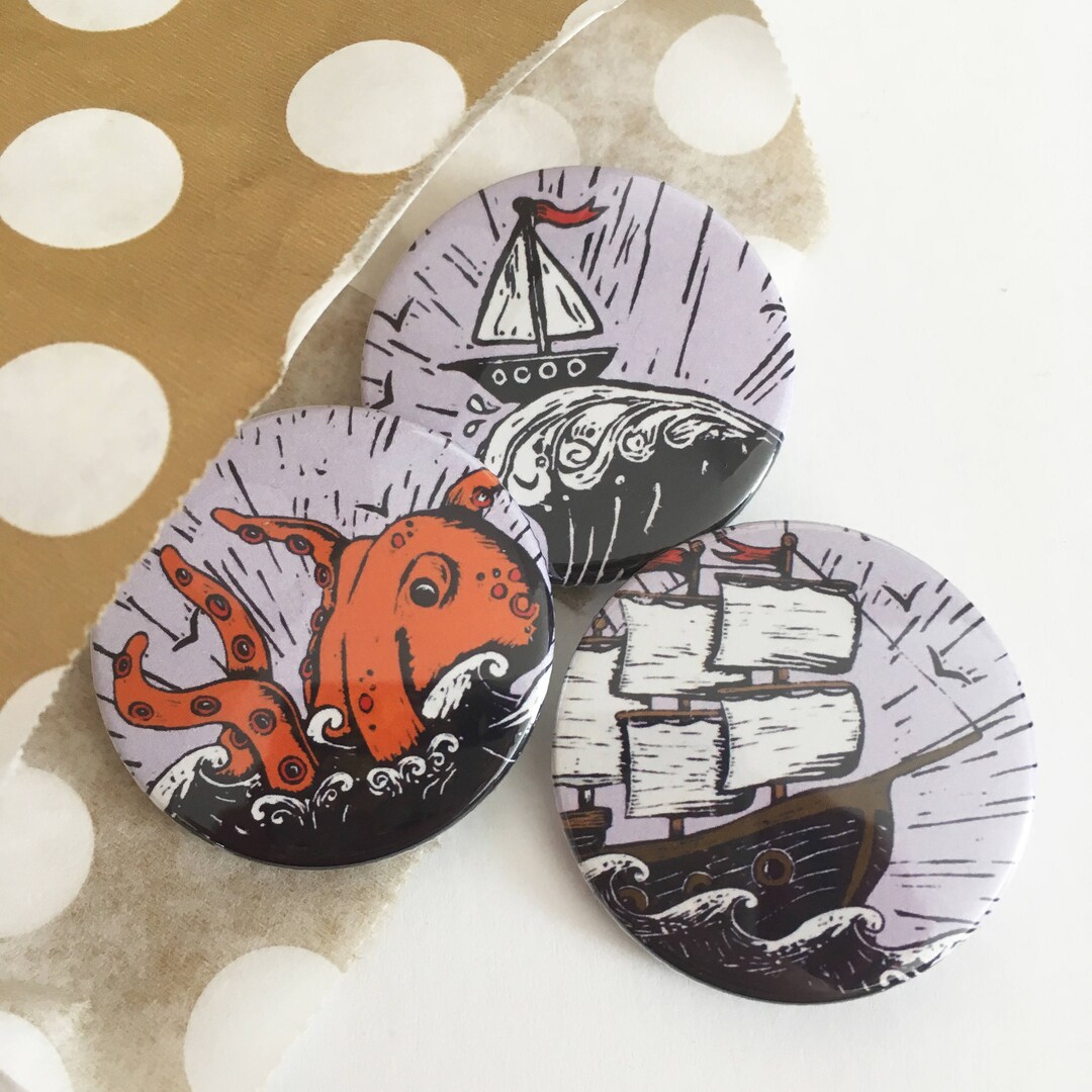 Sea Monster Badges, Nautical Lapel Pin, Pirates Pin Badge, Flair, Party ...