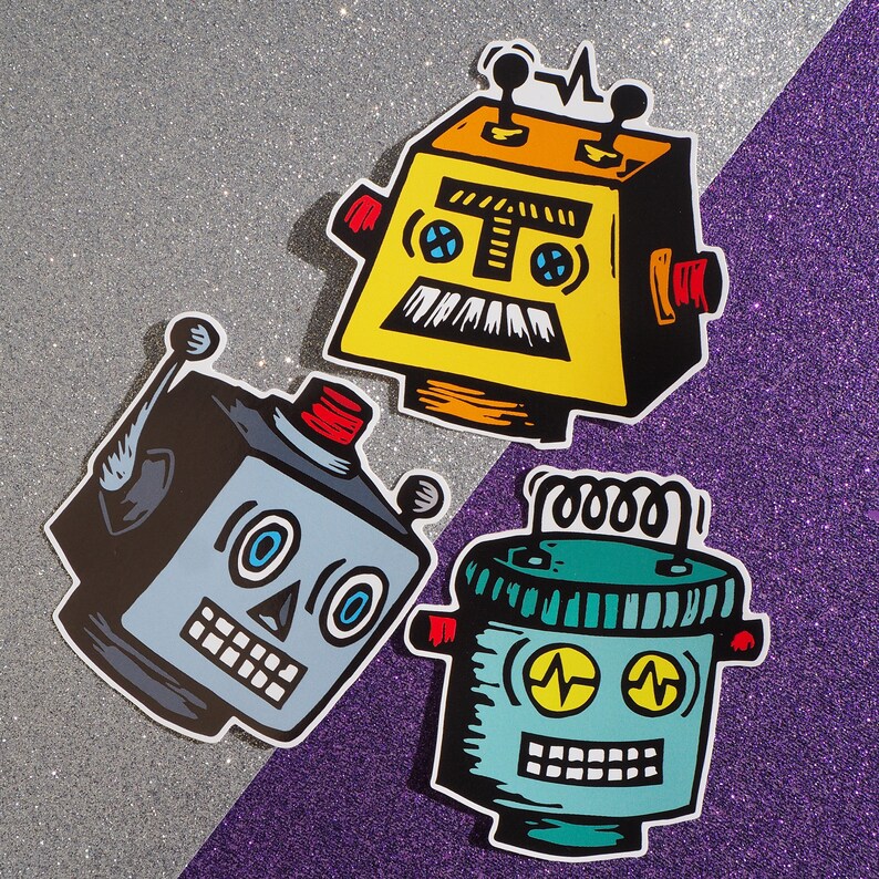 Vinyl Sticker Set 3x Retro Robot Friends Laptop Decals - Etsy