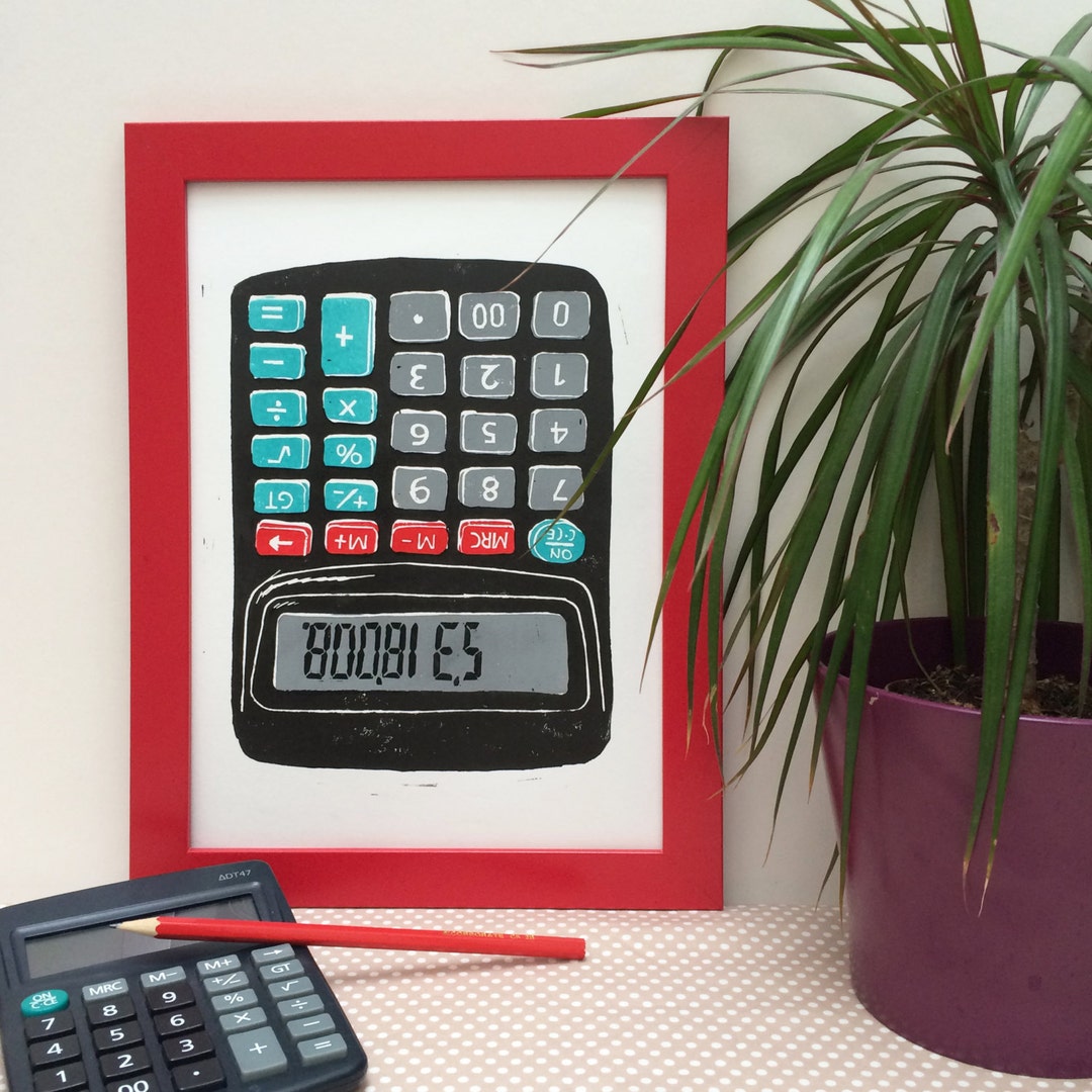 Cheeky Calculator Linocut Print Maths Print, Geeky Gift, School Print ...