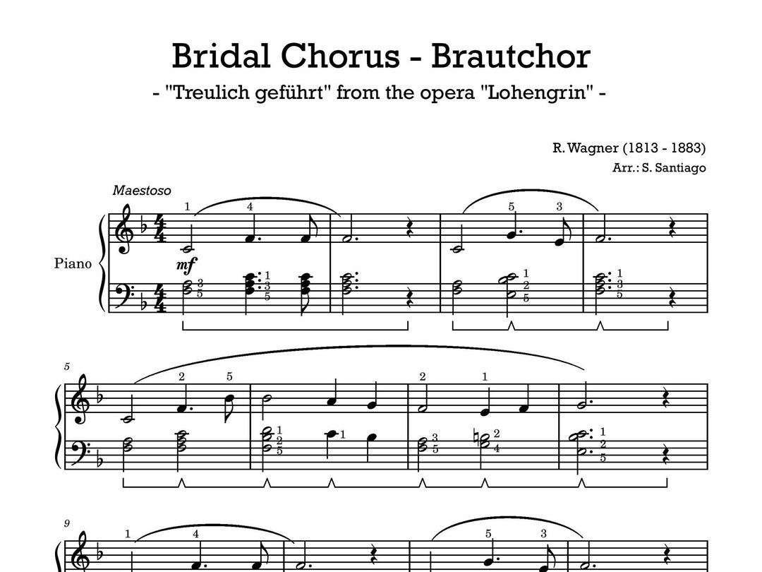 Bridal Chorus Piano Sheet Music: Wagner's Lohengrin (simplified ...