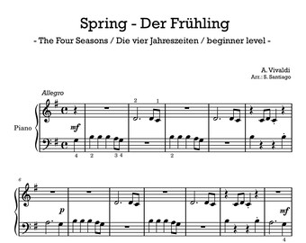 Piano Music Sheets - the Four Seasons - Violin Concerto No. 1 in E ...
