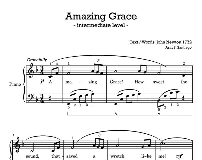 Amazing Grace Easy Piano Sheet Music, Music Teacher, Beginner Piano ...