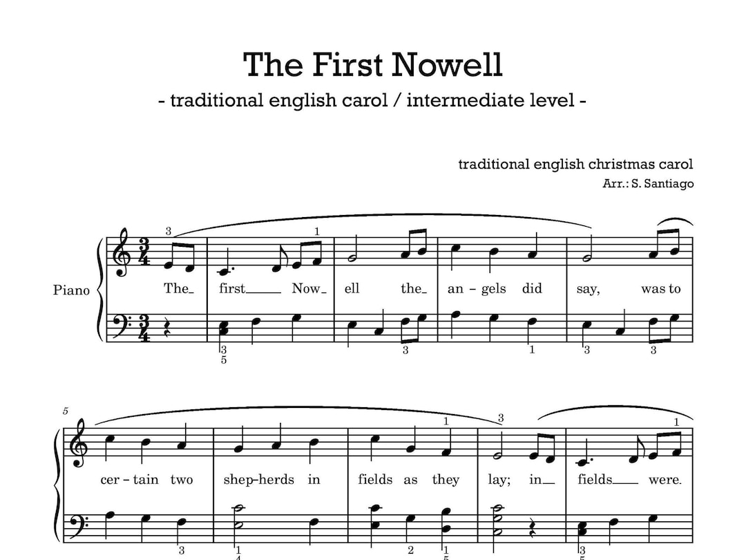 The First Nowell Piano Christmas Carol the First Noel Digital Download ...