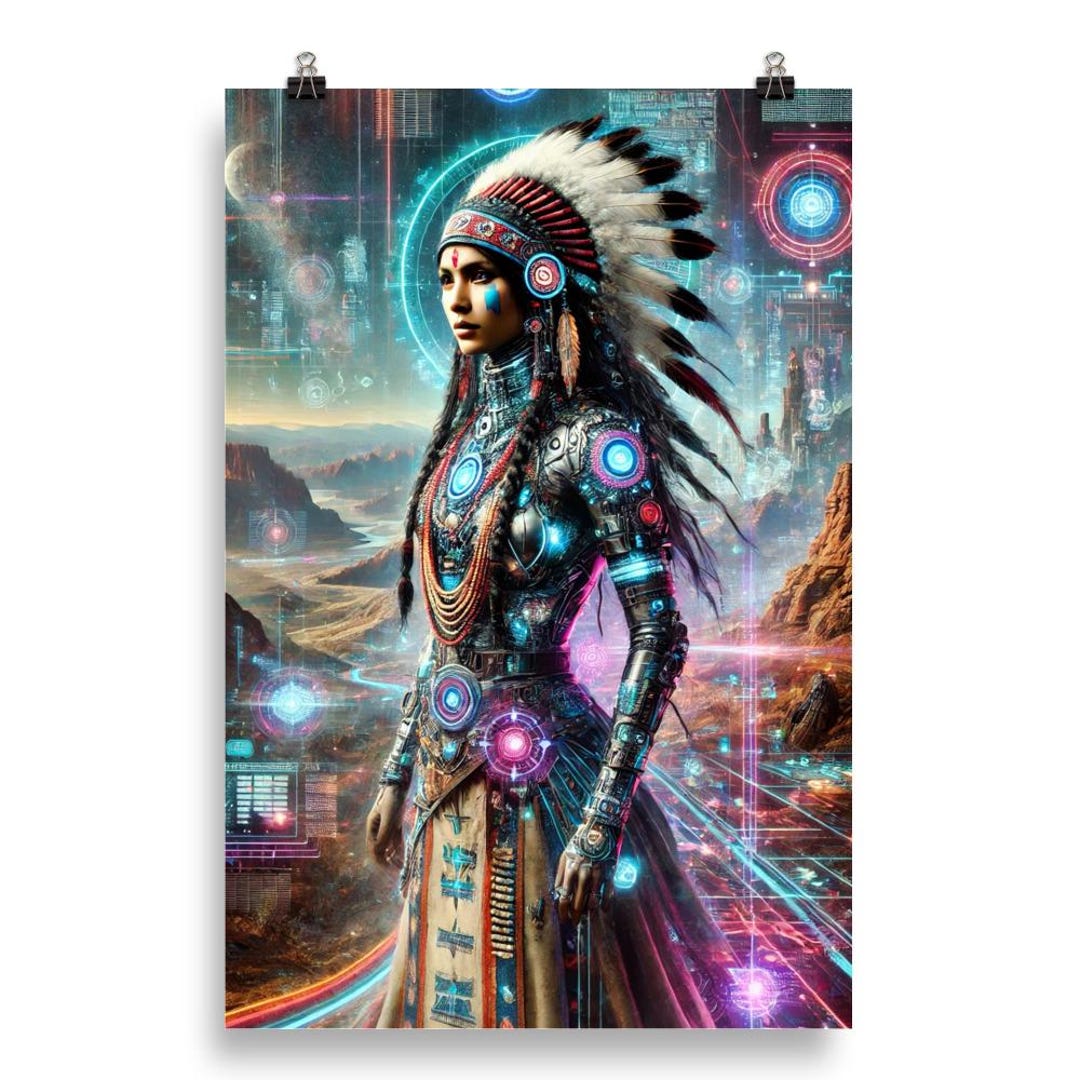 Cyberpunk Native Warrior of the Ancestors Sacagawea's Digital Ascension ...