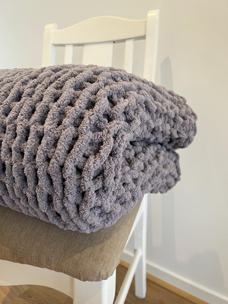 Crochet Grey Soft Chunky Big Blanket, Throw Blanket, Long Blanket, Home ...