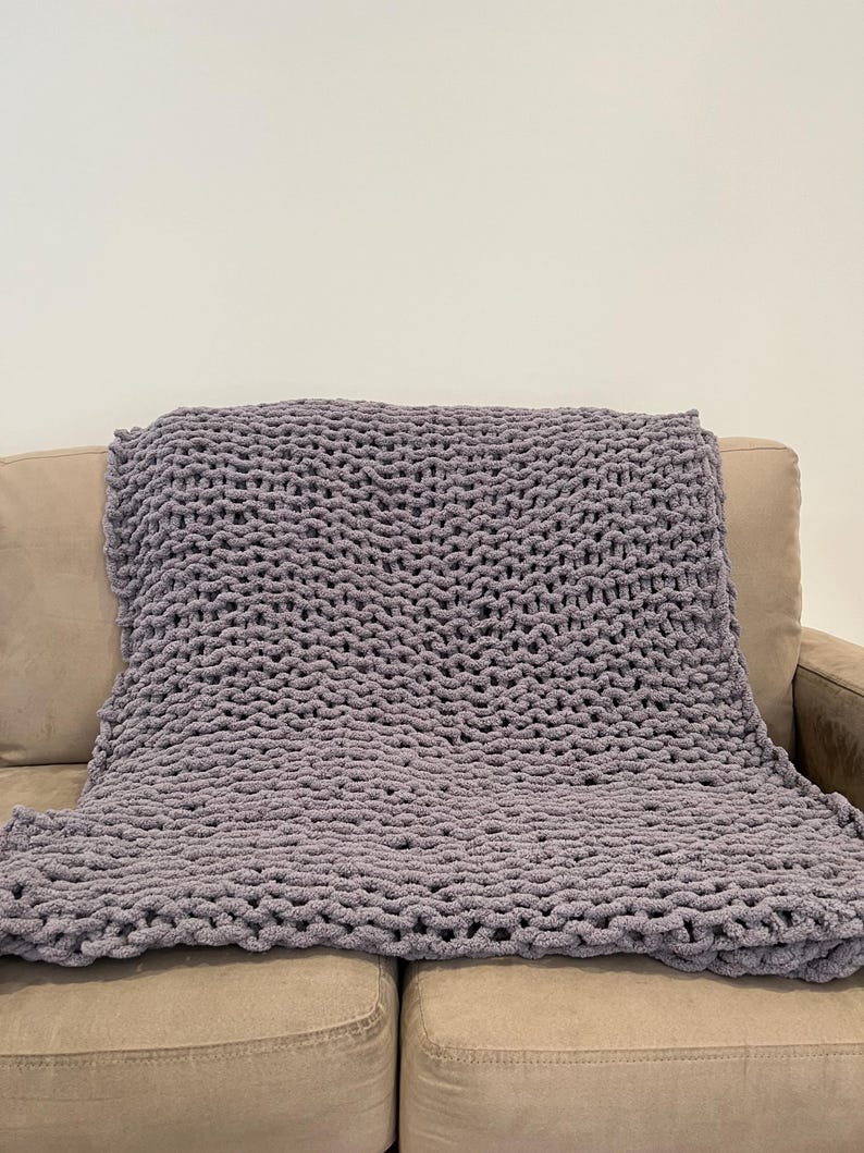 Crochet Grey Soft Chunky Big Blanket, Throw Blanket, Long Blanket, Home ...