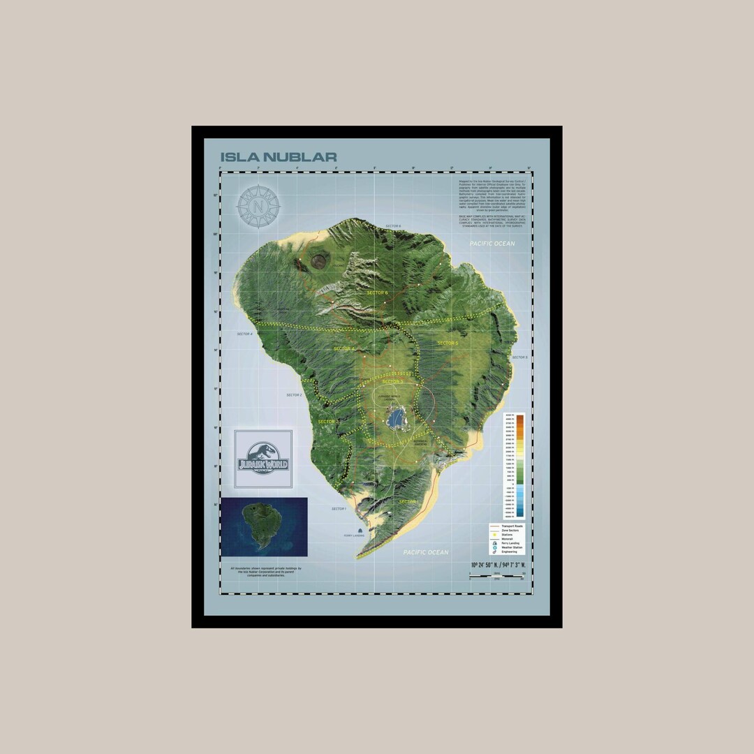 Jurassic Park Isla Nublar Map Poster, Sci-fi Film Decor (digital ...