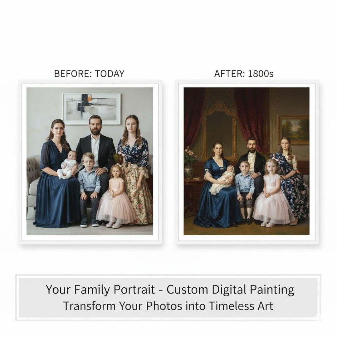 1800s Style Family Portrait: Custom Heirloom Photo Art (digital ...