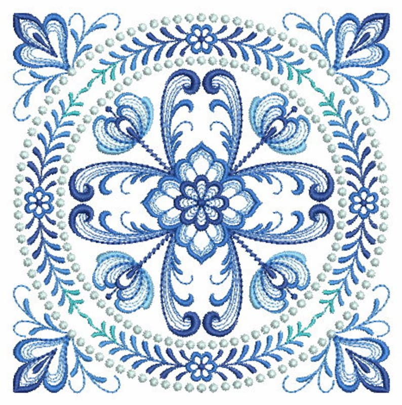 Delft Blue-twelve Embroidered Quilt Blocks - Etsy