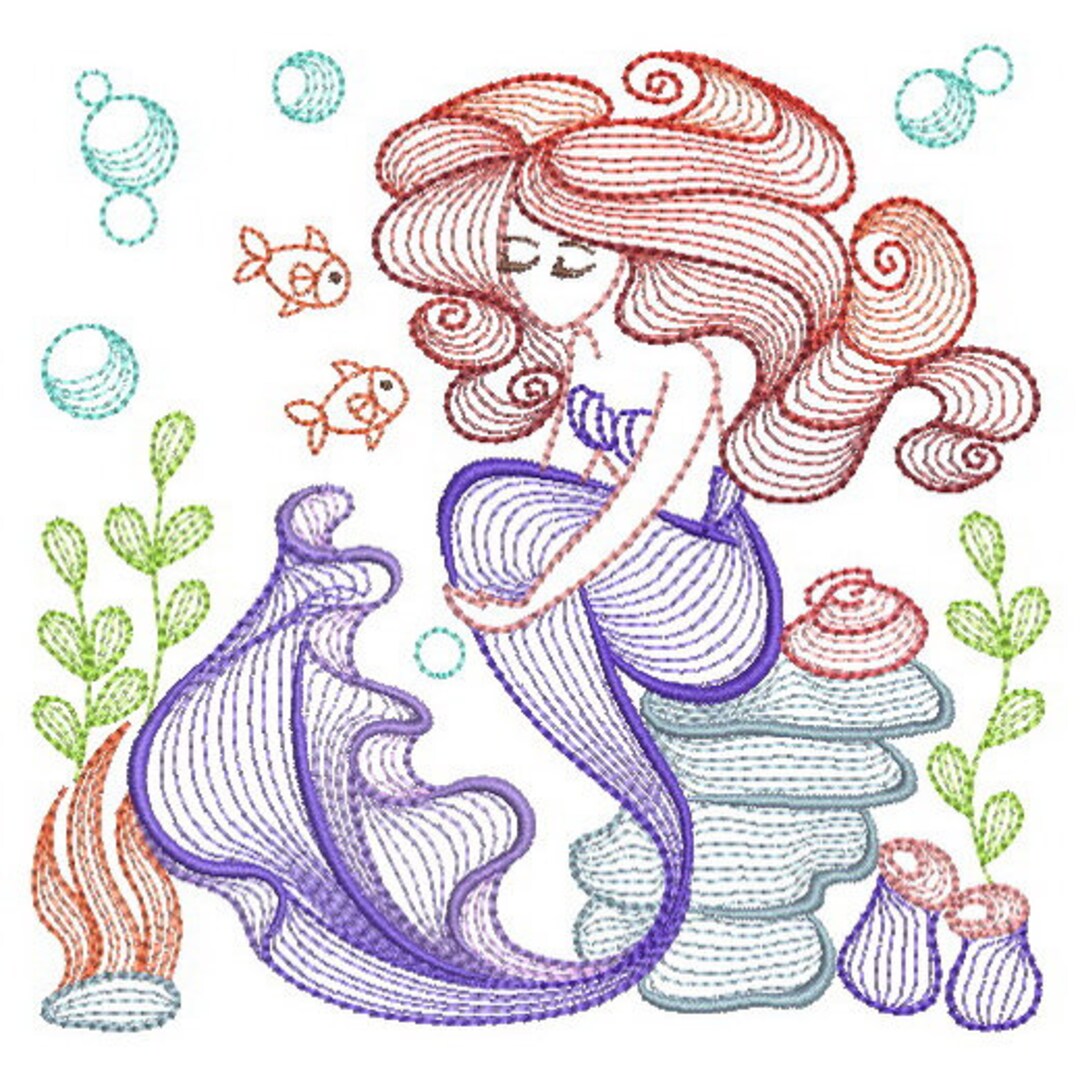 Embroidered Quilt Blocks--little Mermaids - Etsy