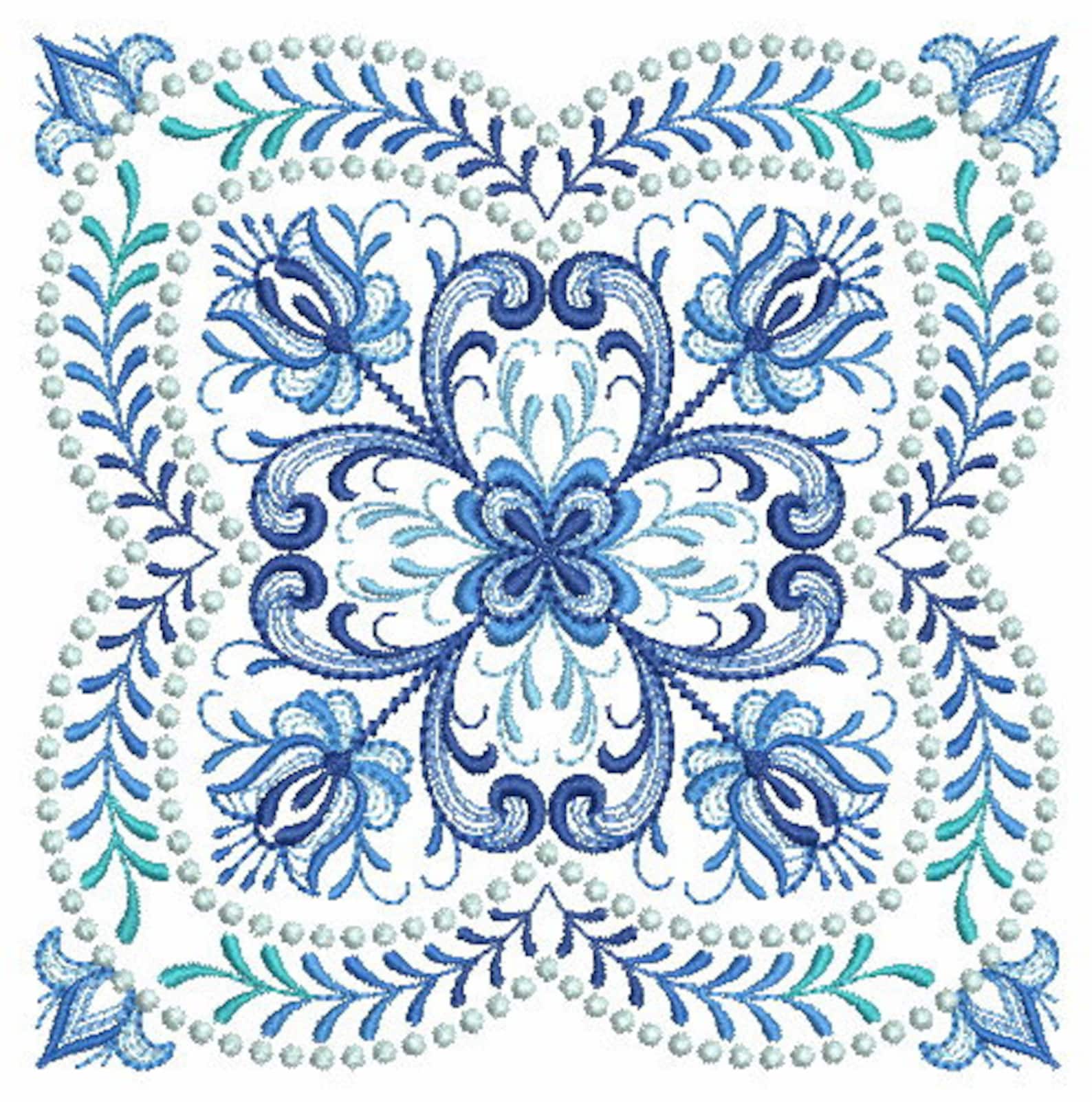 Delft Blue-twelve Embroidered Quilt Blocks - Etsy