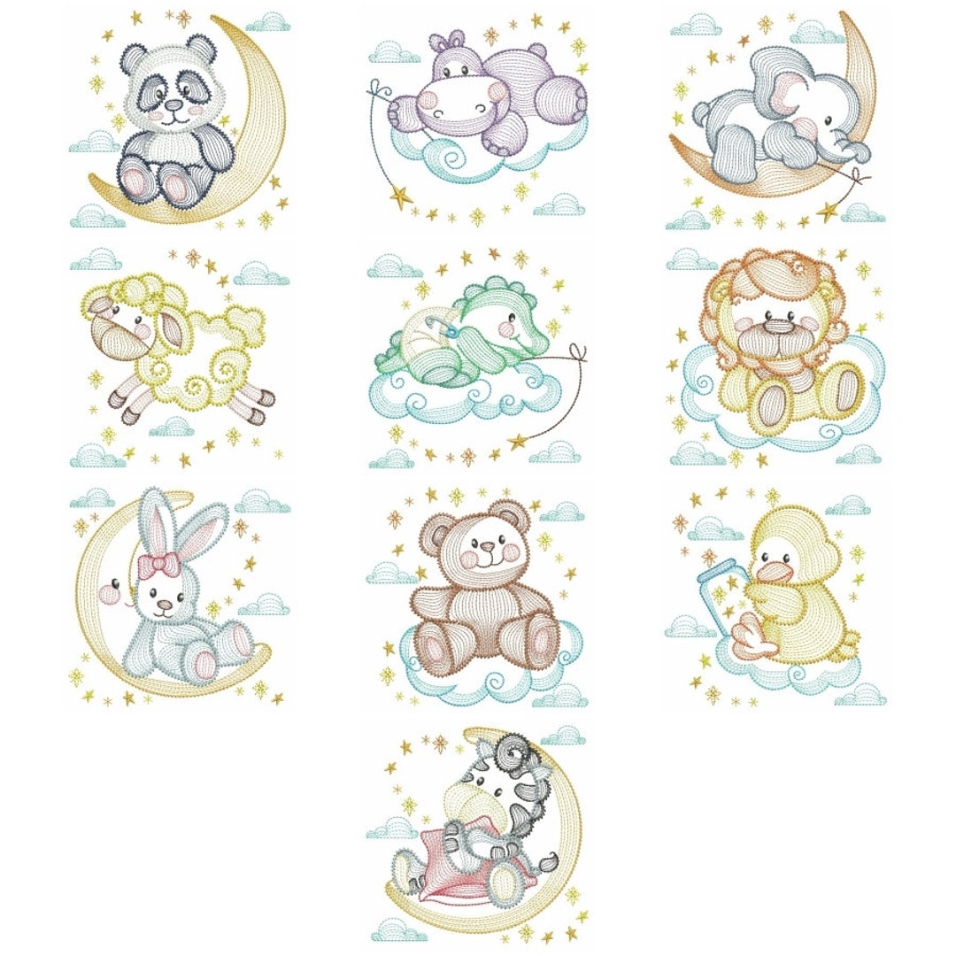 Embroidered Quilt Block--sleepy Time Pals - Etsy