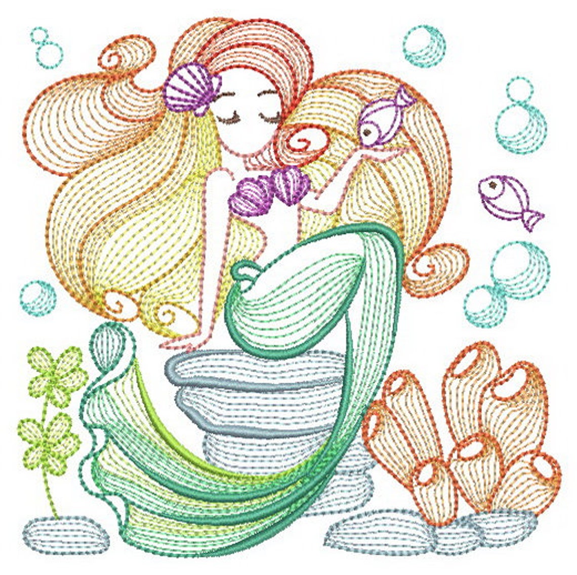 Embroidered Quilt Blocks--little Mermaids - Etsy
