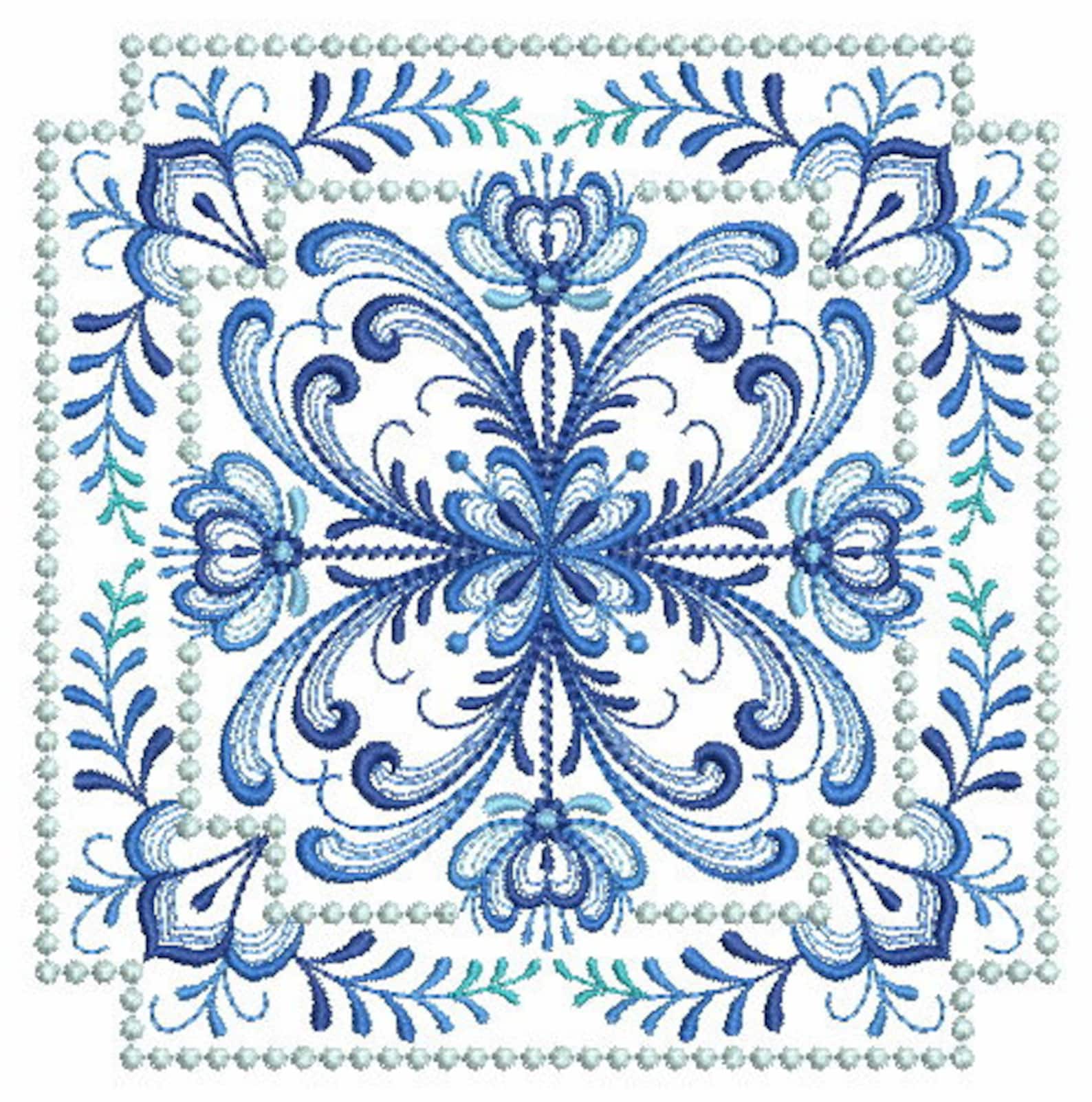 Delft Blue-twelve Embroidered Quilt Blocks - Etsy