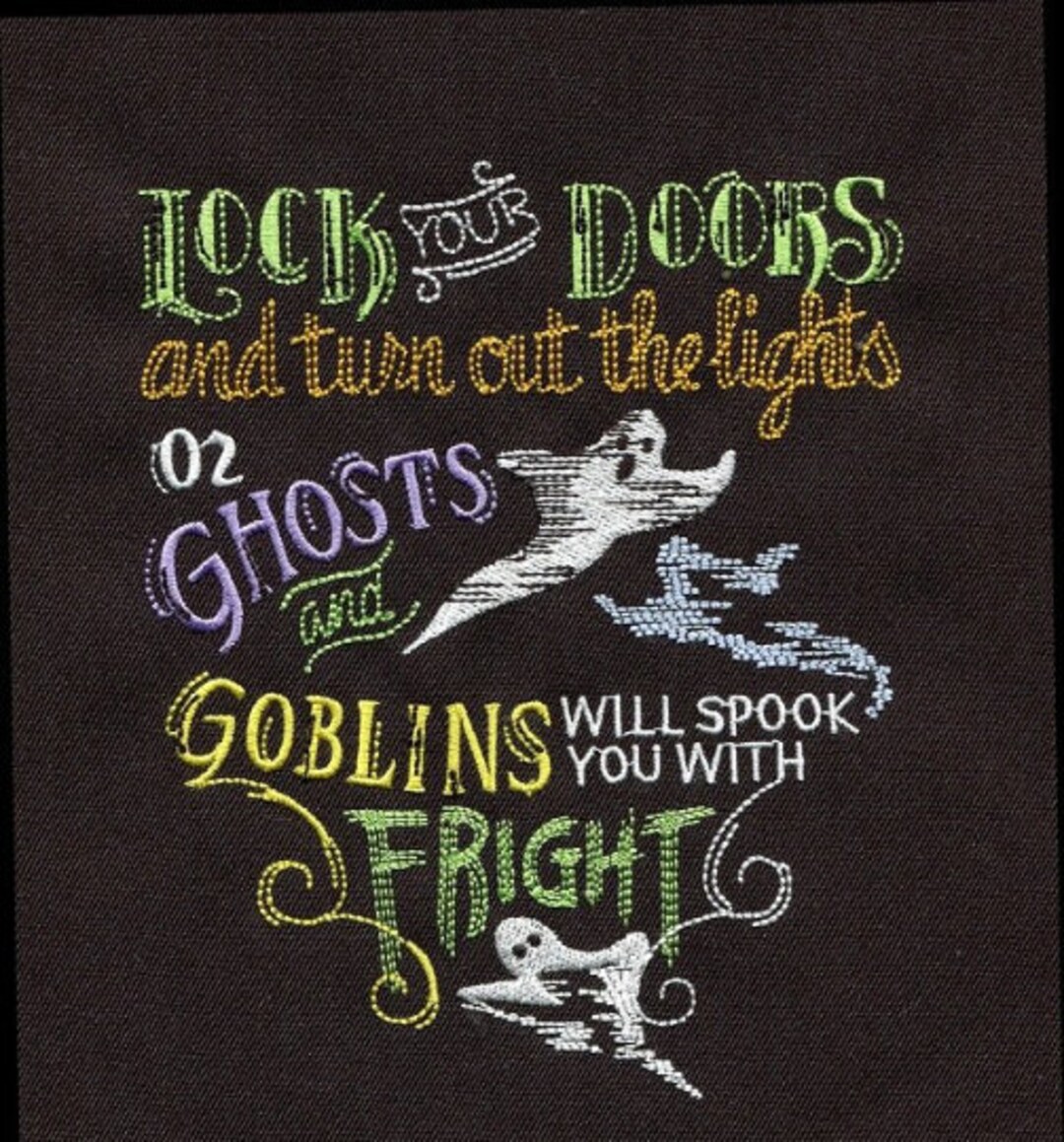Embroidered Halloween Quilt Block: Ghosts & Goblins, 11x11 Kona Cotton ...