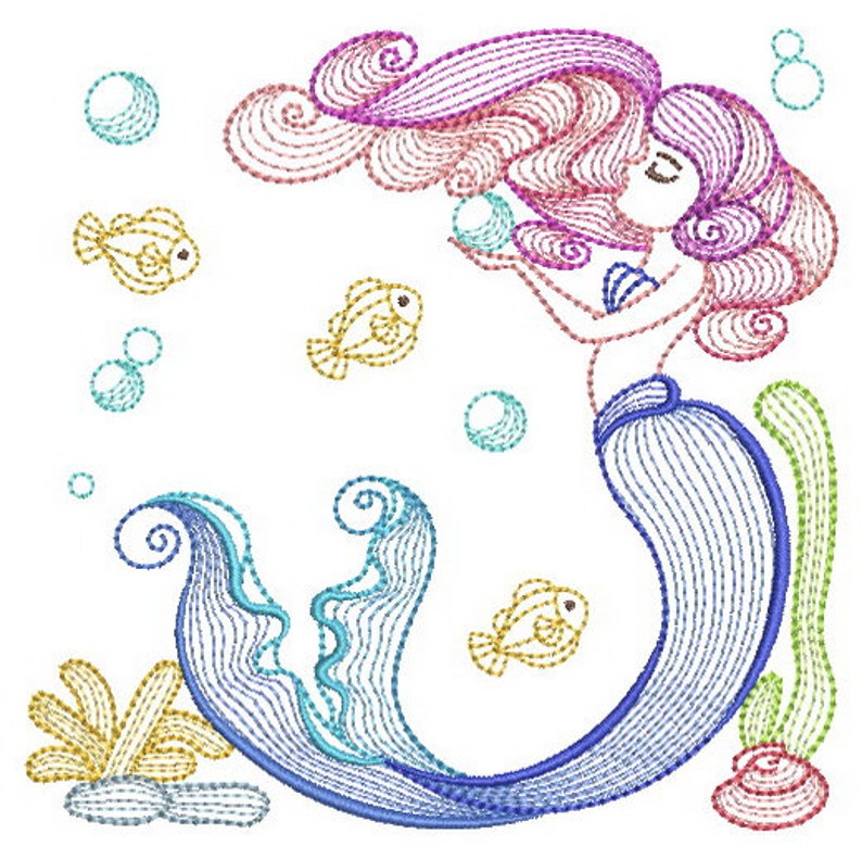 Embroidered Quilt Blocks--little Mermaids - Etsy