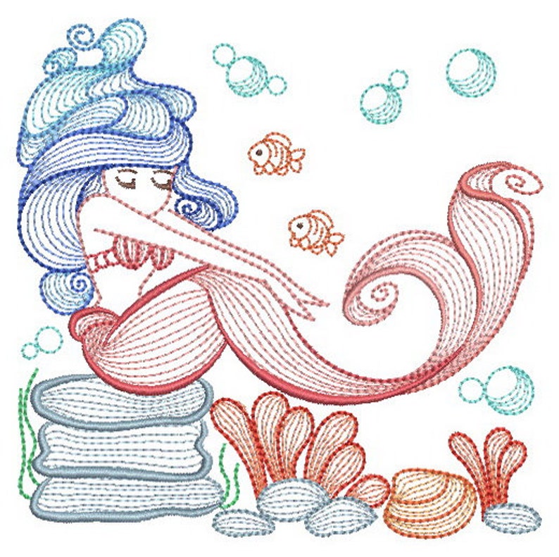 Embroidered Quilt Blocks--little Mermaids - Etsy