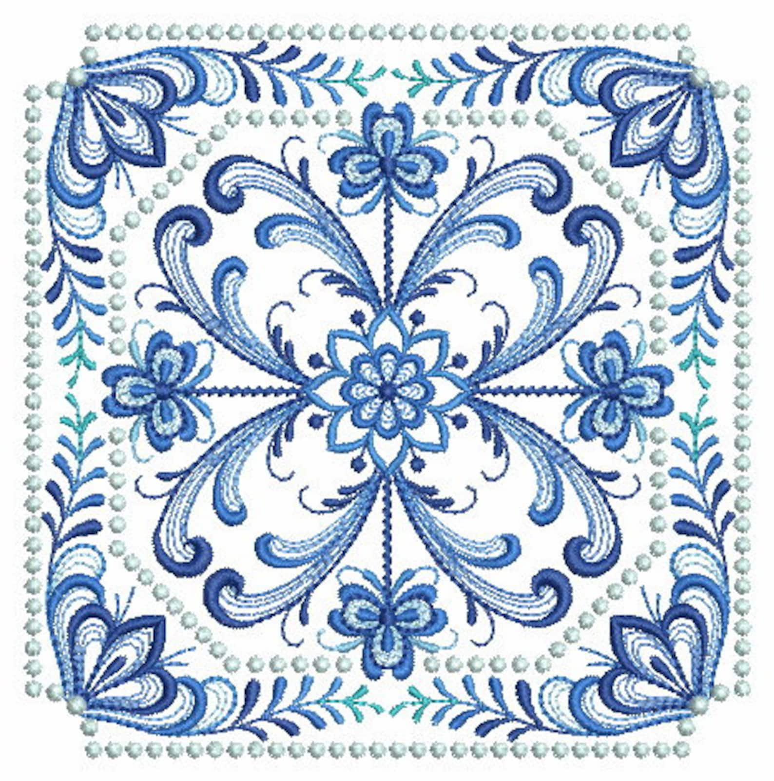 Delft Blue-twelve Embroidered Quilt Blocks - Etsy