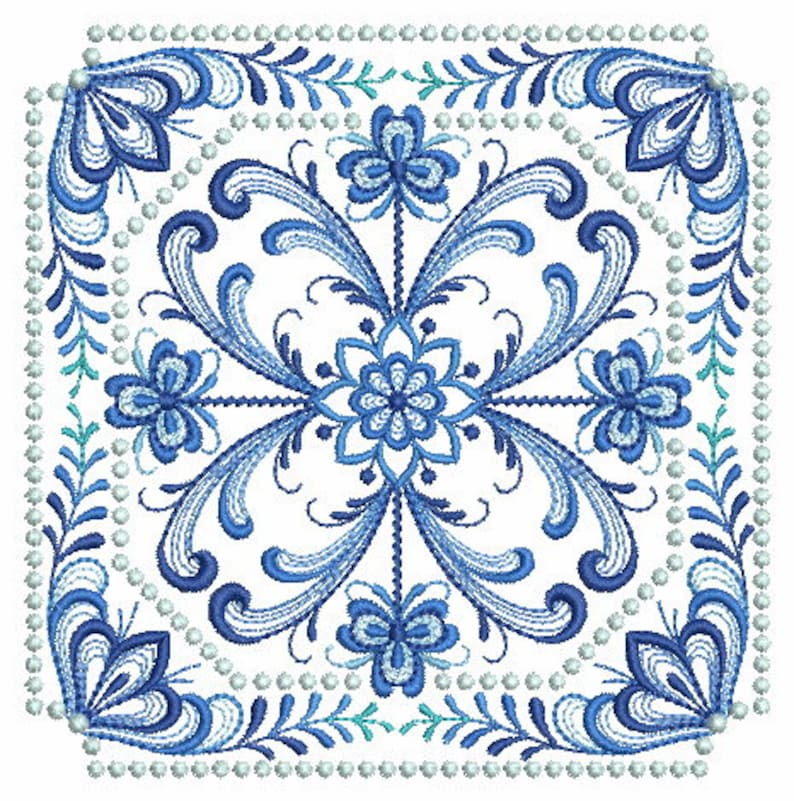 Delft Blue-twelve Embroidered Quilt Blocks - Etsy