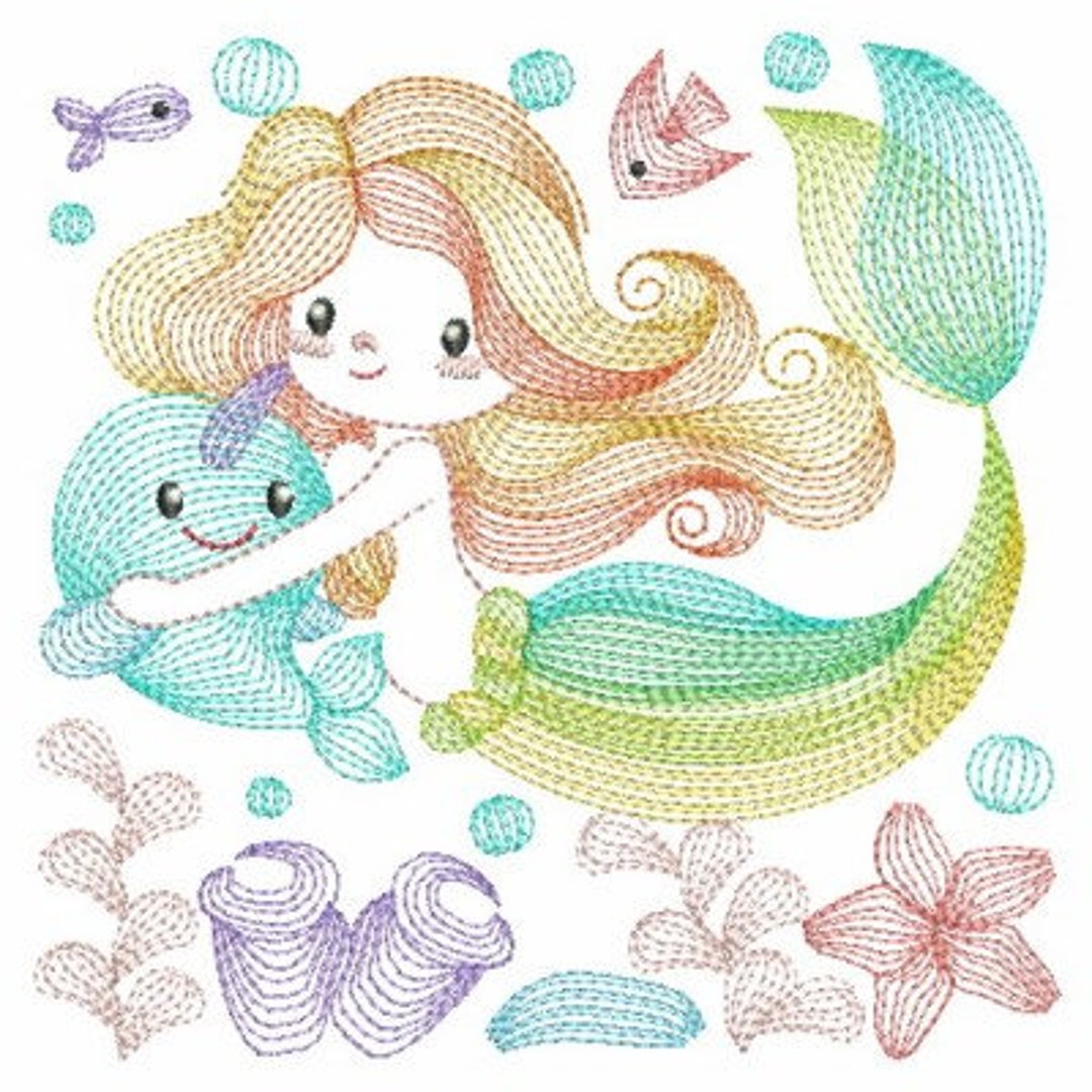 Embroidered Quilt Blocks--little Mermaids - Etsy