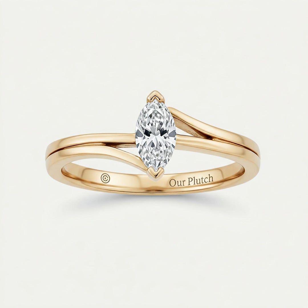 Swirl Bypass Wedding Ring, Solitaire Engagement Ring, Marquise Cut ...
