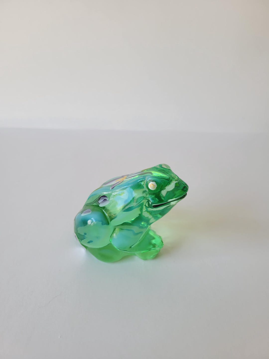 Fenton Art Glass Green Opalescent Frog Paperweight | Hand-painted ...