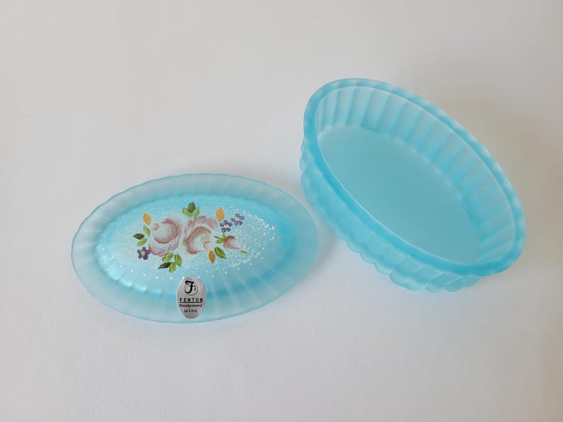 Vintage Fenton Hand-painted Colonial Light Blue Oval Trinket Box ...