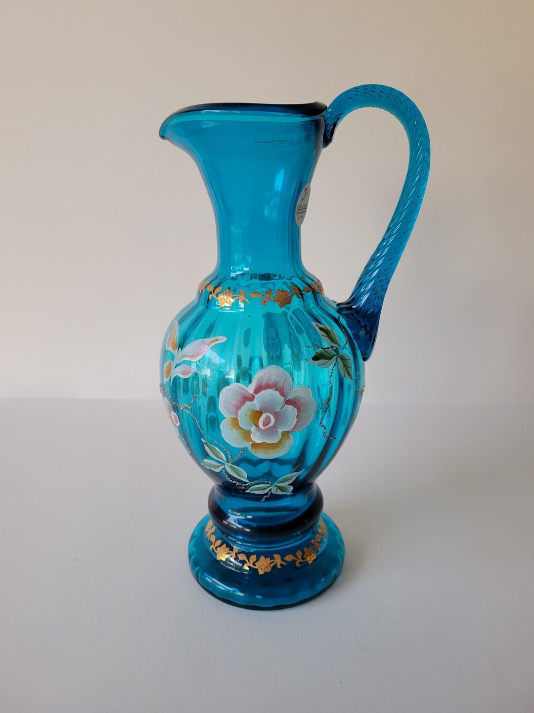 Fenton Blue TSV Pitcher | Hand-painted by D. Fredrick | New Century XXI ...