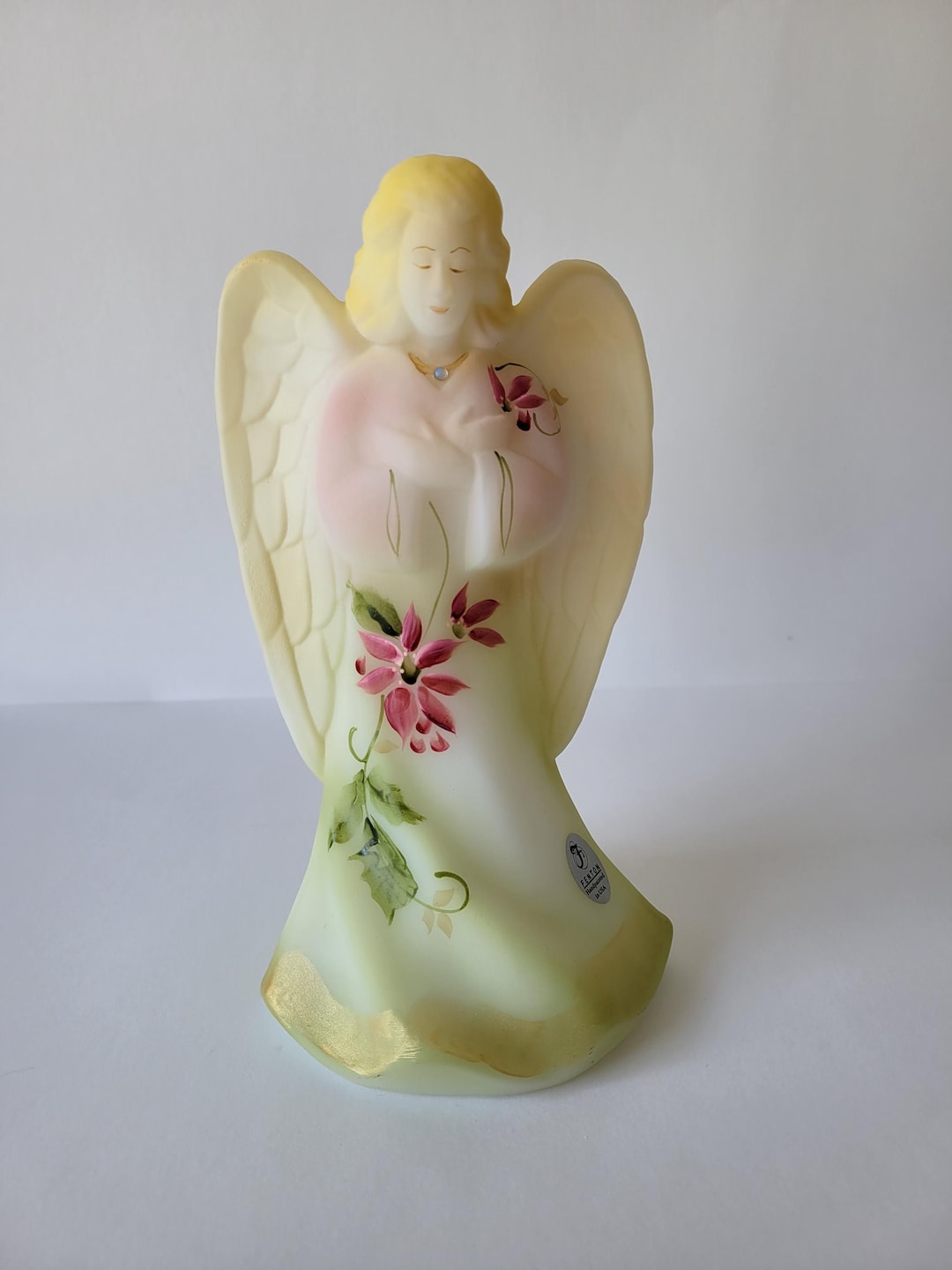 Fenton Renaissance Angel Figurine | Hand-painted Green & Pink Hues ...