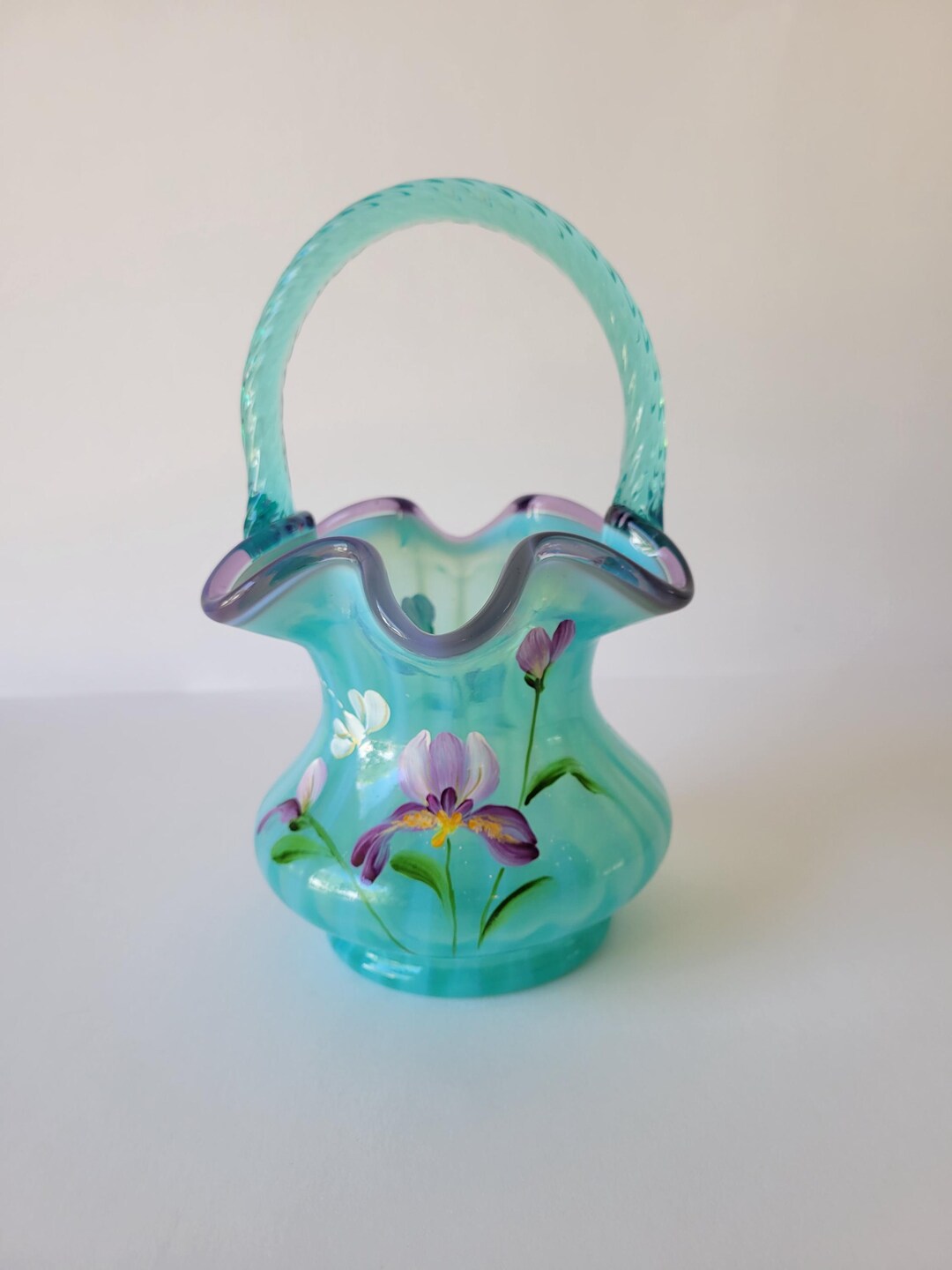 Fenton Milestone Collection Rib Optic Robin's Egg Blue Opal Basket ...