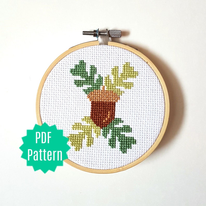 Acorn Cross Stitch Pattern Oak Leaves Embroidery Digital PDF | Etsy