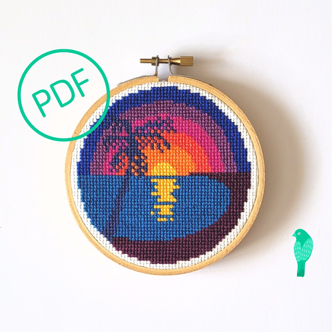 Tropical Beach Sunset Cross Stitch Pattern PDF Digital - Etsy