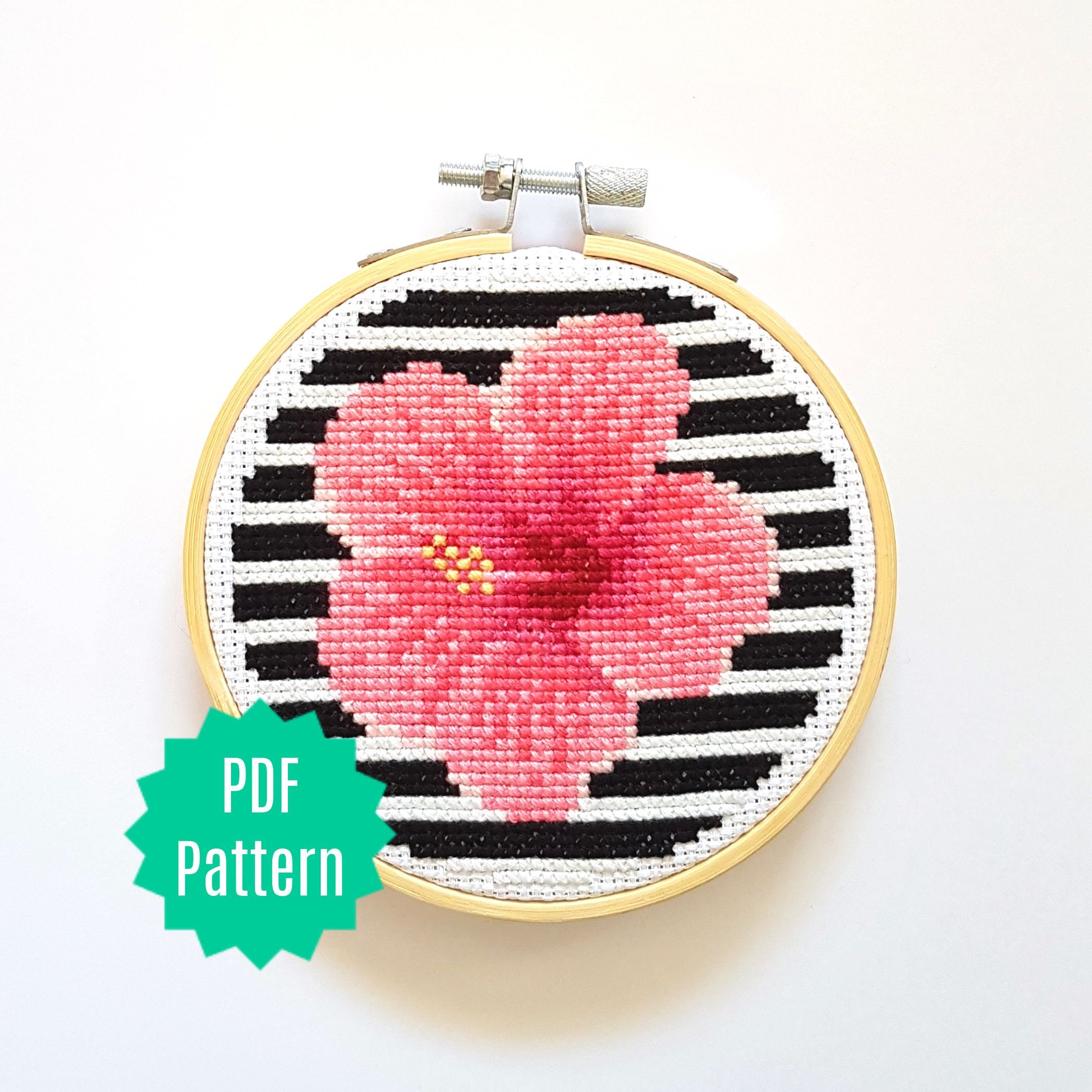 Hibiscus Cross Stitch Pattern PDF Digital Download Pink | Etsy