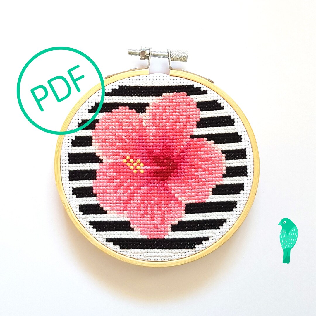 Hibiscus Cross Stitch Pattern PDF Digital Download Pink - Etsy