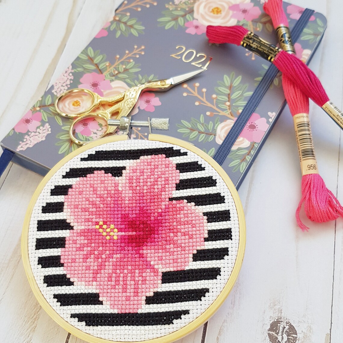 Hibiscus Cross Stitch Pattern PDF Digital Download Pink | Etsy