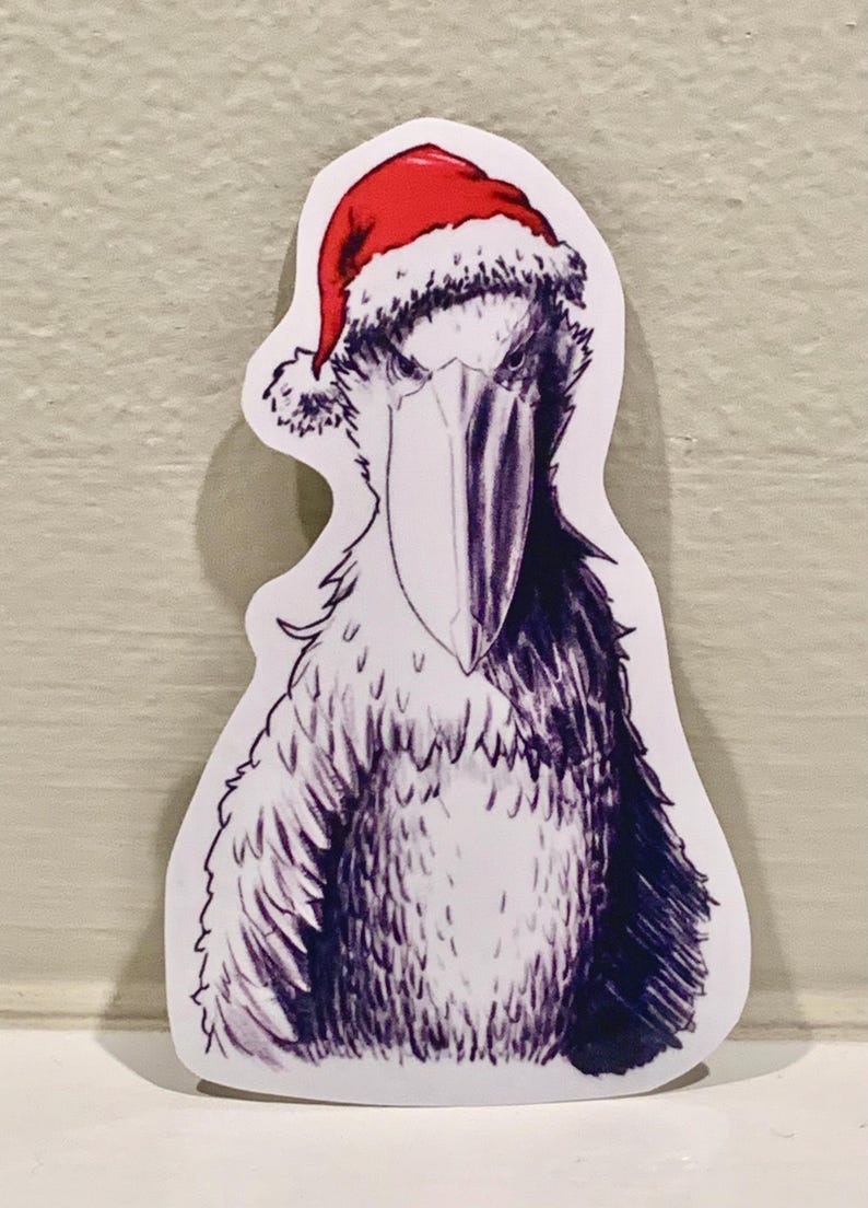 Santa Shoebill Stork Vinyl Sticker // Hand Drawn Sticker - Etsy