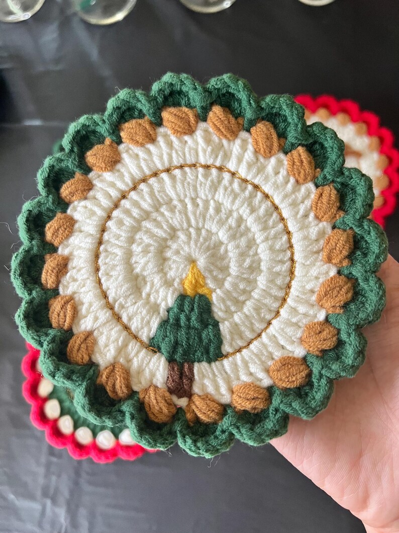 Christmas Themed Crochet Coaster - Etsy