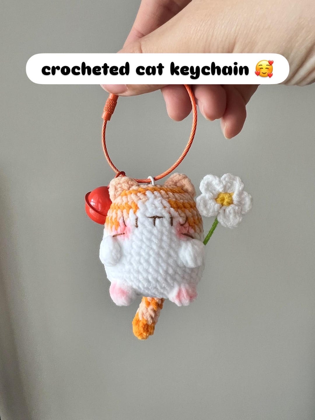 Crocheted Cat Keychain With Flower | Cute Handmade Kitty Plush Charm ...