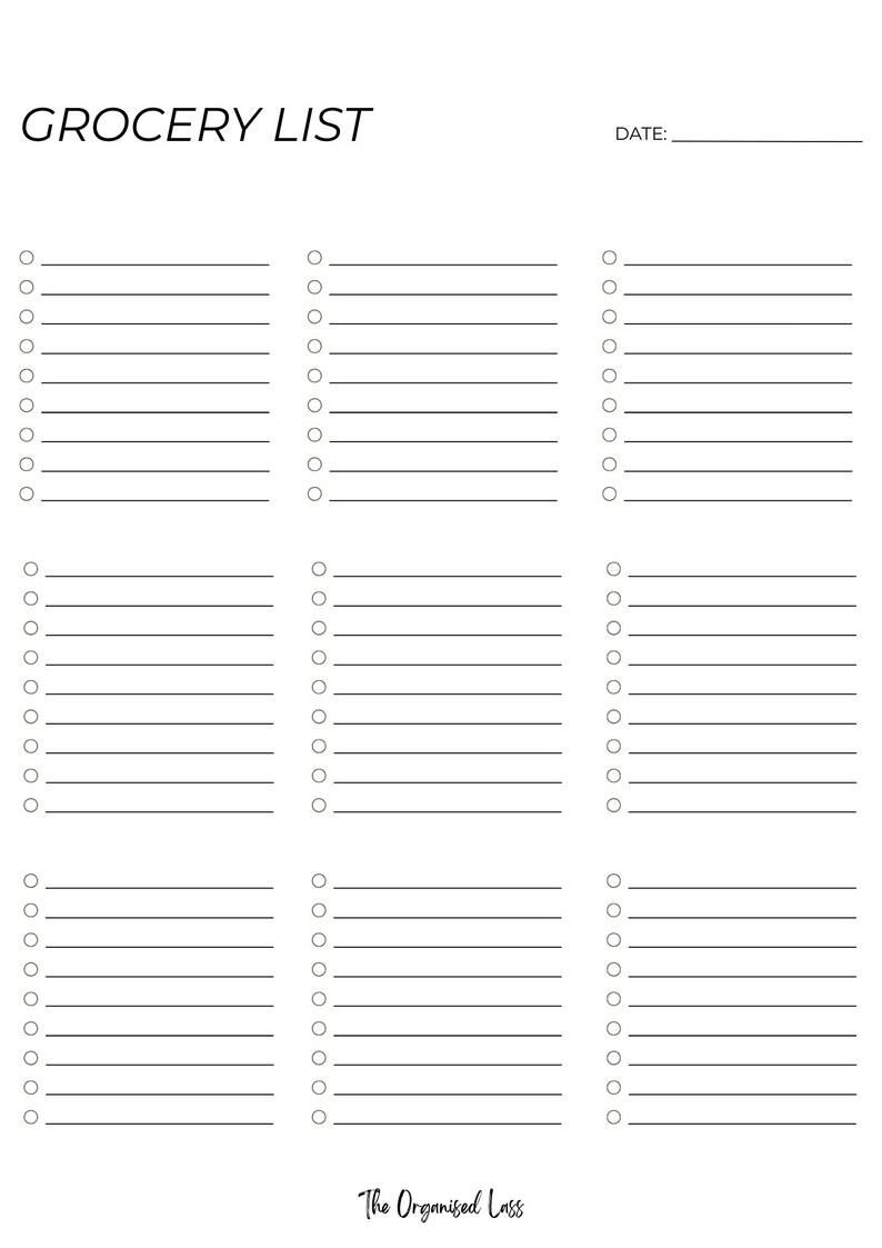 Printable Grocery List | Grocery Planner | Weekly Downloadable Shopping ...
