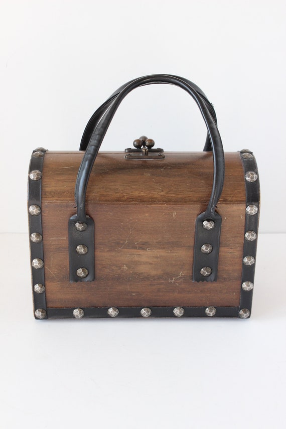 Vintage Wooden Treasure Chest Box Bag - Gem