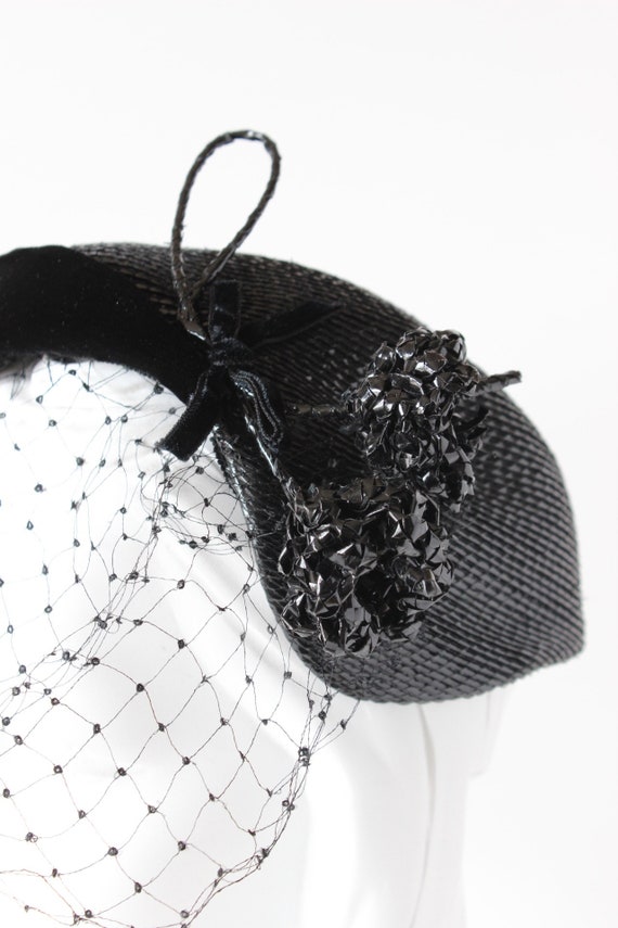 Vintage 1940s Black Veiled Casque Hat - Gem