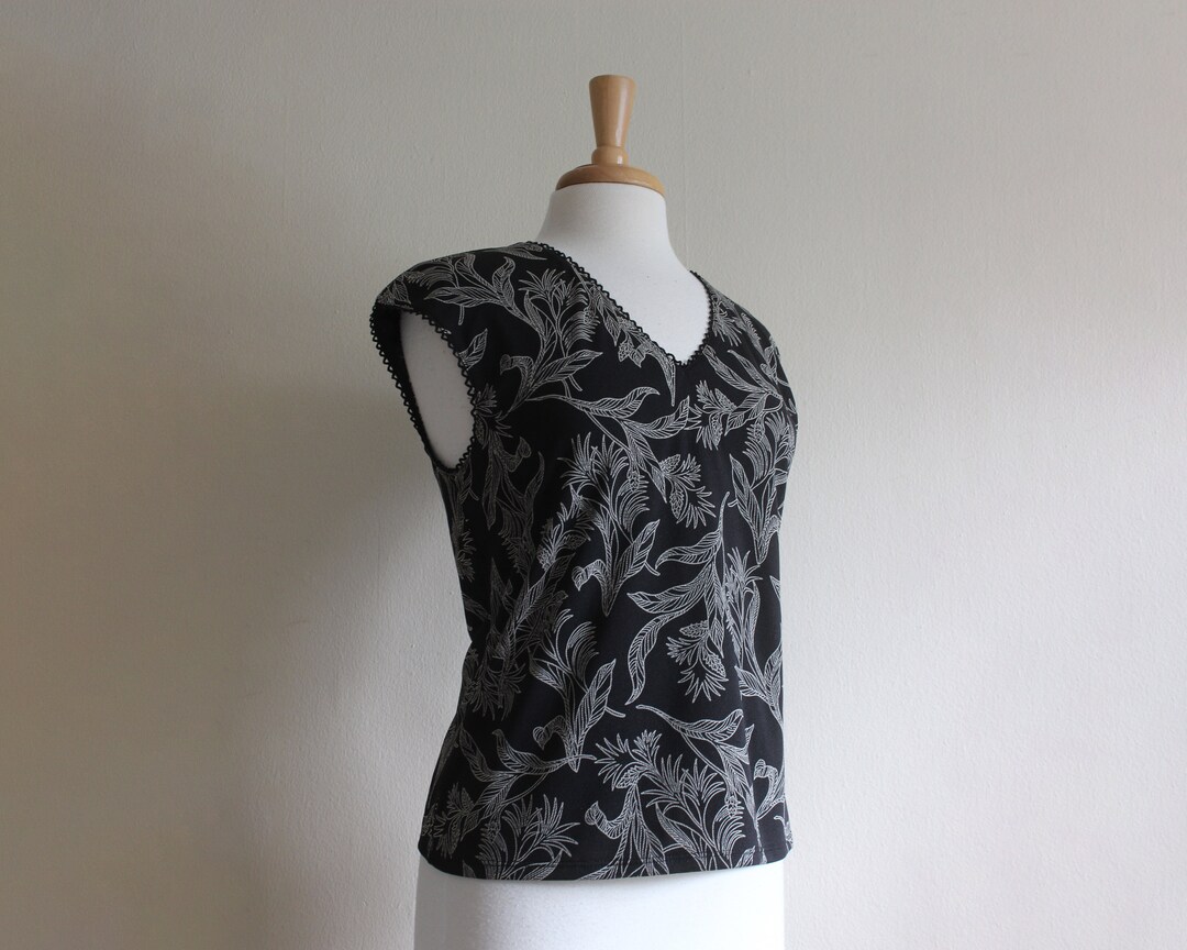 Vintage Black & Beige Botanical Print Mesh Top - Etsy