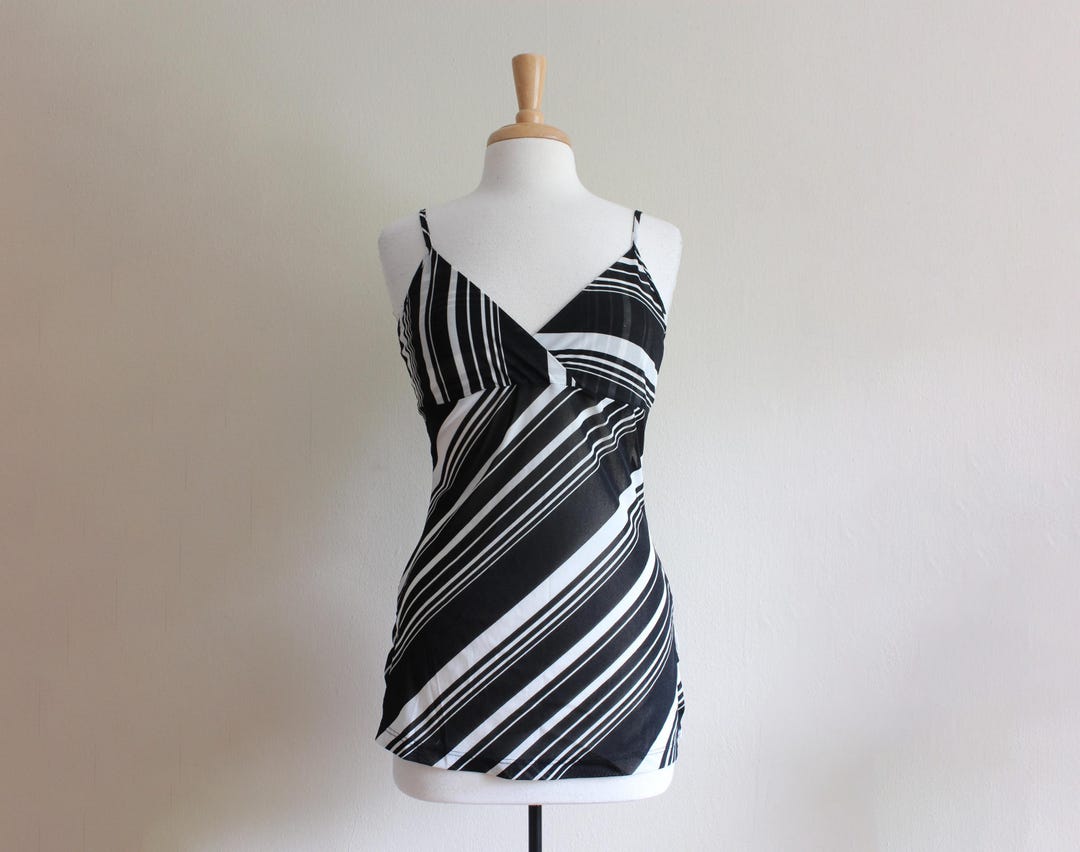 Vintage Sheer Black & White Stripe Stretch Mesh Tank Top - Etsy