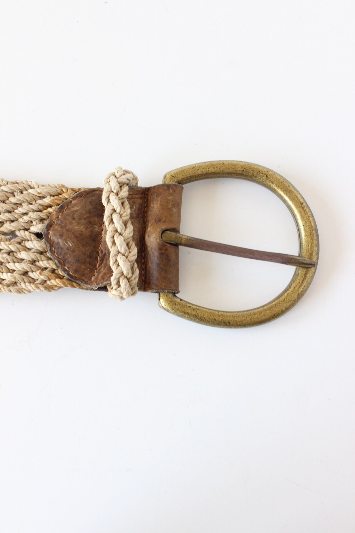 Vintage Woven Jute Wide Belt with Heavy Brass Buckle | Etsy